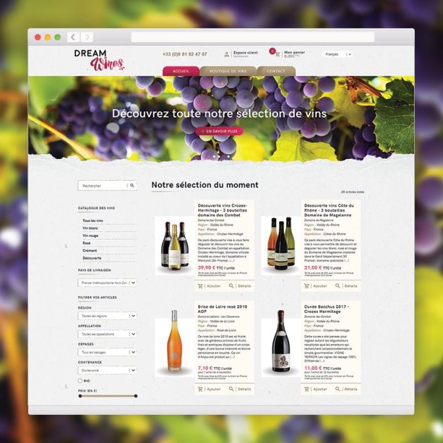 Site de vente ligne de vins de France - solution e-commerce